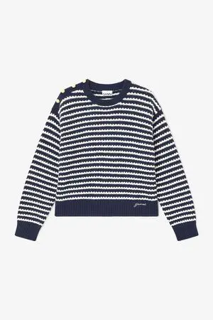 GANNI Dark Blue Striped Wool Sweater