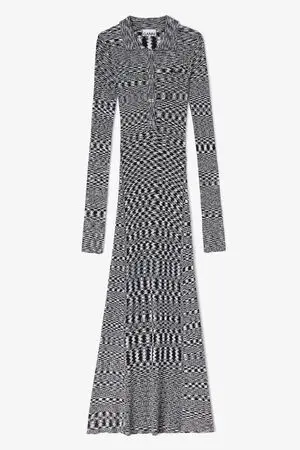 GANNI Spacedyed Knit Collared Long Sleeve Dress - Black