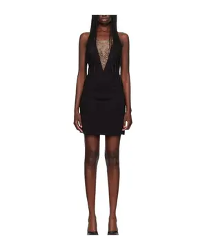 Staud Mini Dress With V-neck And Beaded Mesh Inserts