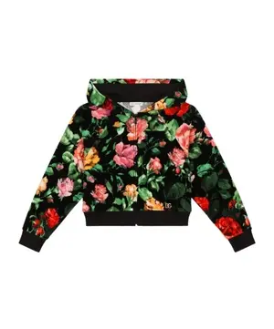 Dolce & Gabbana Rose Print Hooded Zip-up Jacket
