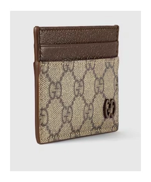 Gucci Gg Monogram Card Holder Wallet - Beige/ebony