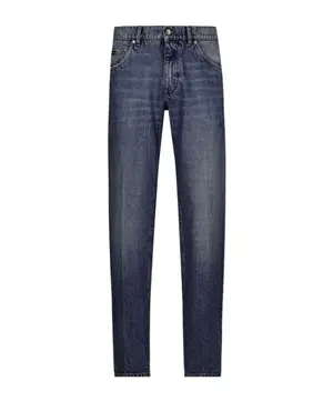 Dolce & Gabbana Dg Embroidered Stretch Cotton Jeans - Blue
