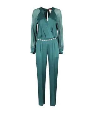 Max Mara Embellished Belted Long-sleeved Jumpsuit - Blue