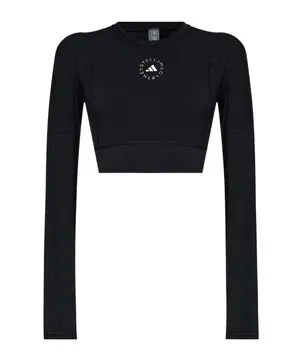 Adidas By Stella McCartney Cropped Long Sleeve Logo Sports Top - Black