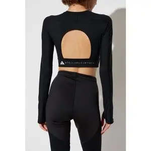 Adidas By Stella McCartney Cropped Long Sleeve Logo Sports Top - Black