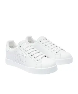 Dolce & Gabbana Portofino Perforated Dg Logo Sneakers - White