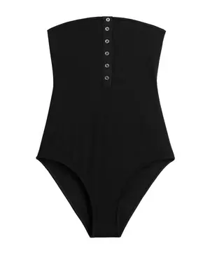 TOTEME Sleeveless Off-the-shoulder Button-down Swimsuit - Black