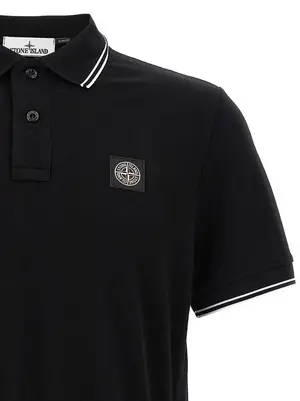 Stone Island Logo Patch Buttoned Polo Shirt - Black
