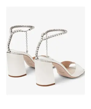 JIMMY CHOO Square Toe High Heel Sandals With Embellished Ankle Strap
