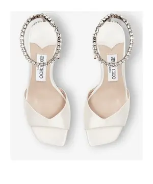 JIMMY CHOO Square Toe High Heel Sandals With Embellished Ankle Strap