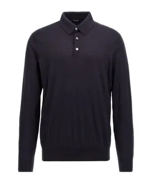 Zegna Long Sleeved Half-button Polo Shirt - Black