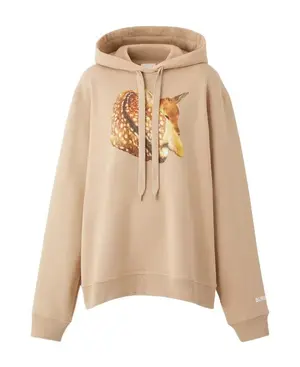 Burberry Brushed-cotton Poulter Deer Hoodie - Nude
