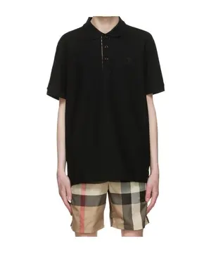 Burberry Logo Embroidered Short-sleeved Polo Shirt - Black