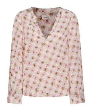 Zadig&Voltaire Floral Print V-neck Long Sleeve Top - Nude