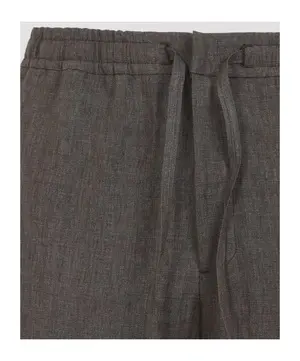 Canali Drawstring Waist Linen Trousers - Black