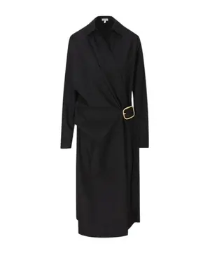 Loewe Buckle Detailed Gathered Midi Dress - Black