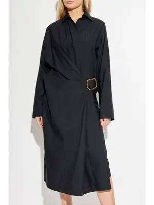 Loewe Buckle Detailed Gathered Midi Dress