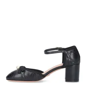 Dior Quilted Bow Detail High Heel Mary Janes - Black