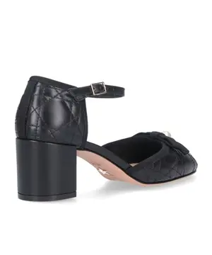 Dior Quilted Bow Detail High Heel Mary Janes - Black