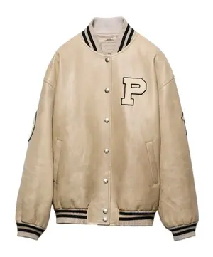 Prada Leather Bomber Jacket With Patch Embellishments - Ivory