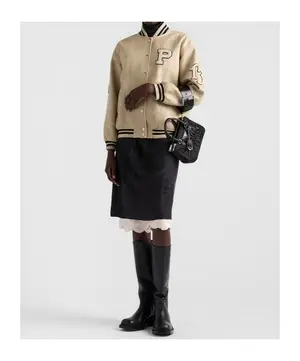 Prada Leather Bomber Jacket With Patch Embellishments - Ivory
