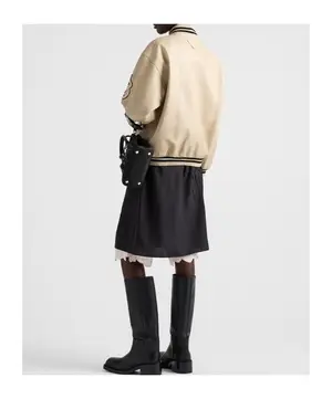 Prada Leather Bomber Jacket With Patch Embellishments - Ivory