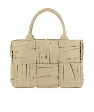 Bottega Veneta Woven Pleated Top Handle Tote Bag - Oat