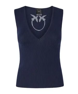 Pinko Sleeveless V-neck Knit Top - Blue