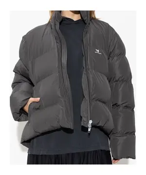 Balenciaga Logo Printed Padded Jacket - Black