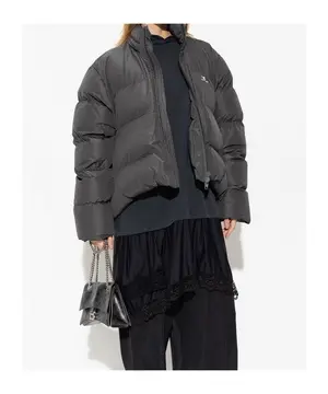 Balenciaga Logo Printed Padded Jacket - Black