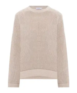 Brunello Cucinelli Ribbed Crew Neck Long Sleeve Sweater - Beige