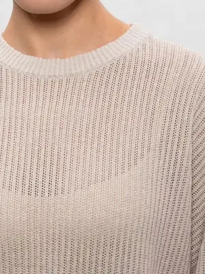Brunello Cucinelli Ribbed Crew Neck Long Sleeve Sweater - Beige