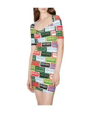 Kenzo All-over Graphic Logo Print Midi Dress