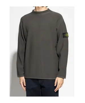 Stone Island Compass Patch Crewneck Knitted Sweater - Grey