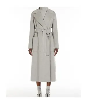 Max Mara Belted Long-sleeved Coat - Medium Gray