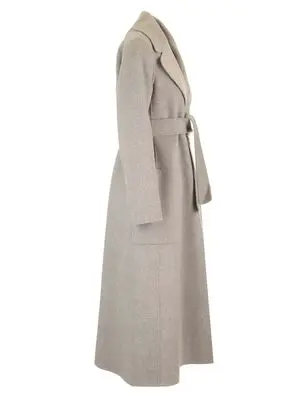 Max Mara Paola Belted Long-sleeved Coat - Medium Grey