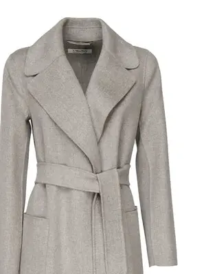 Max Mara Paola Belted Long-sleeved Coat - Medium Grey