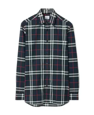 Burberry Check-pattern Long Sleeved Shirt - Blue