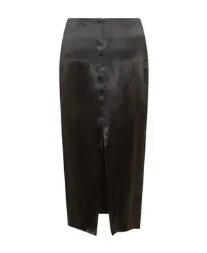 LANVIN Ruched Satin Midi Skirt
