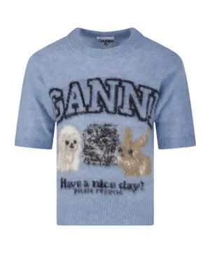 GANNI Animal Intarsia Short Sleeve Jumper