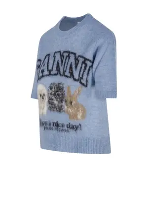 GANNI Animal Intarsia Short Sleeve Jumper
