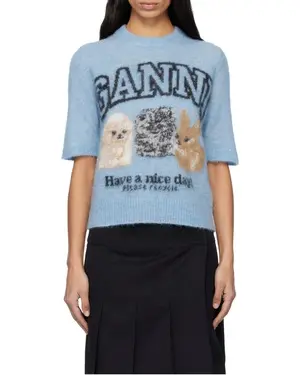 GANNI Animal Intarsia Short Sleeve Jumper