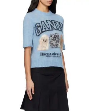 GANNI Animal Intarsia Short Sleeve Jumper