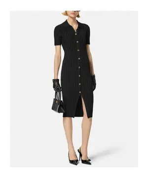 Versace Short-sleeved Knitted Midi Shirt Dress