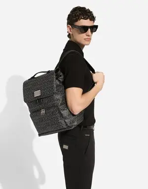 Dolce & Gabbana Coated Jacquard Backpack With Monogram - Black