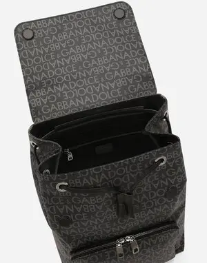 Dolce & Gabbana Coated Jacquard Backpack With Monogram - Black