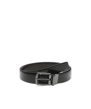 Emporio Armani Engraved Logo Leather Belt - Black