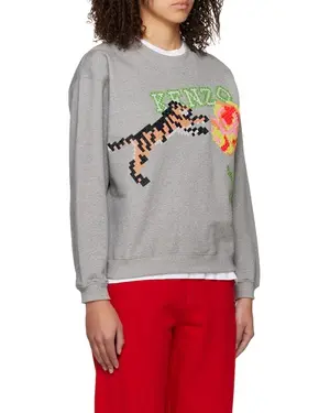 Kenzo Pixelated Tiger And Logo Crewneck Sweatshirt