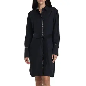 Burberry Check Trim Stretch Cotton Shirt Dress