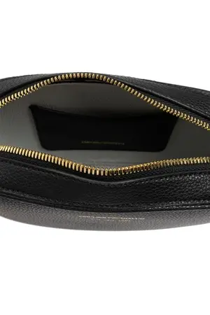 Emporio Armani Textured Leather Shoulder Bag With Logo Strap - Black